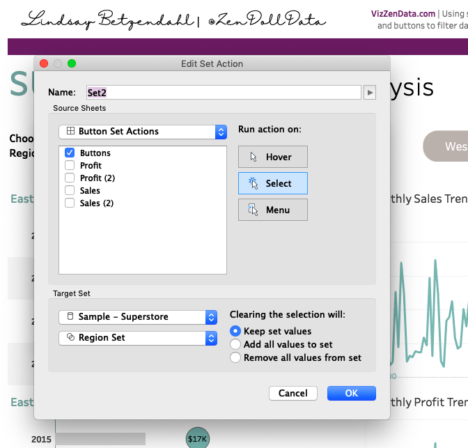 Using Set Actions to Make Selection Buttons – Viz Zen Data